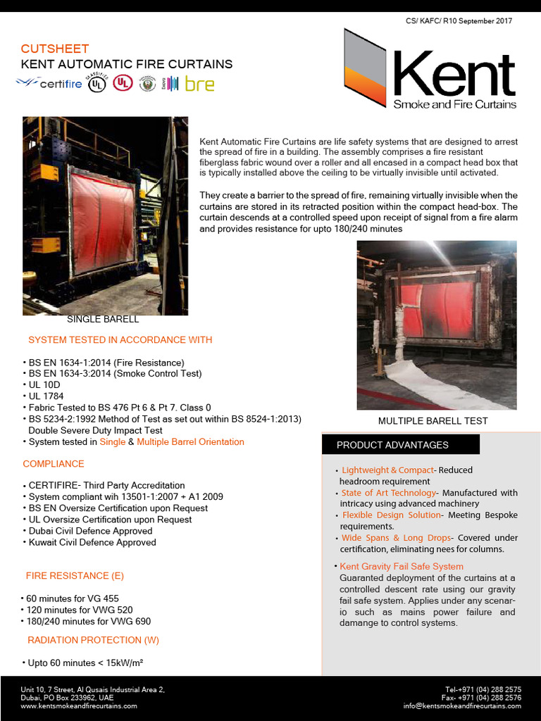 Fire Curtain Datasheet | PDF | Manufactured Goods | Building Engineering
