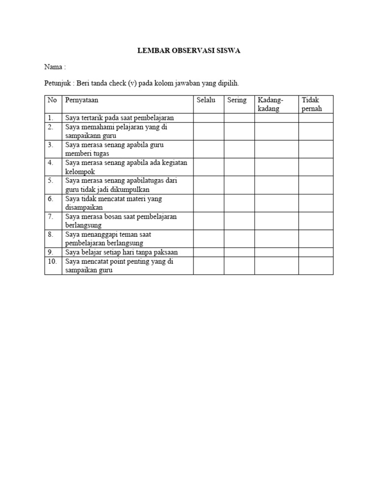 Lembar Observasi Siswa | PDF