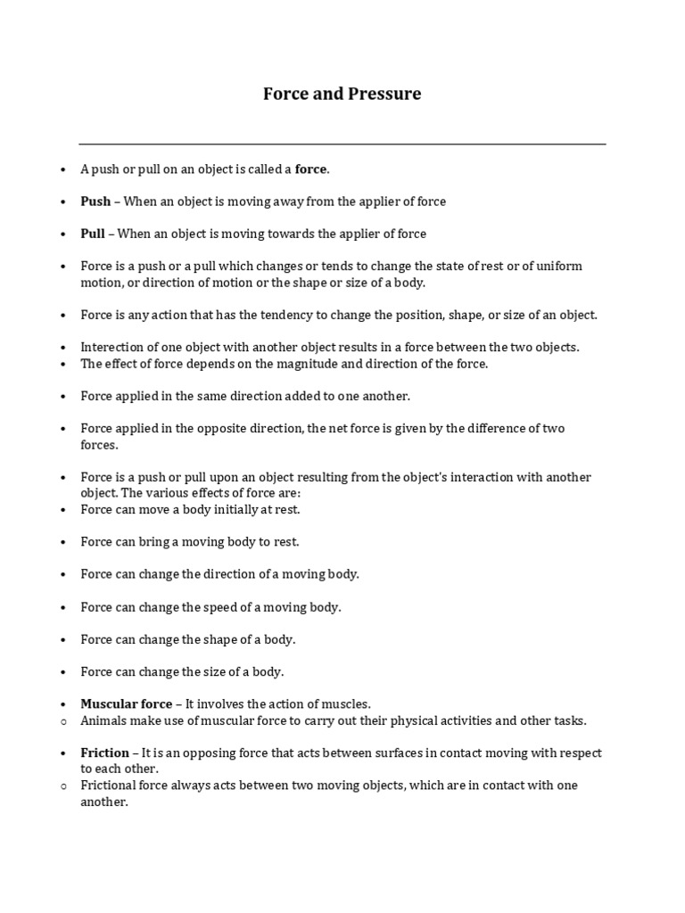 Force and Pressure | PDF | Force | Pressure