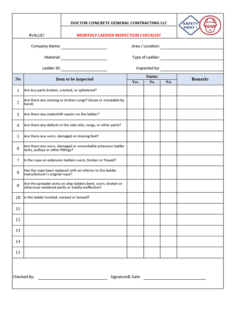 Monthly Ladder Inspection Checklist | PDF