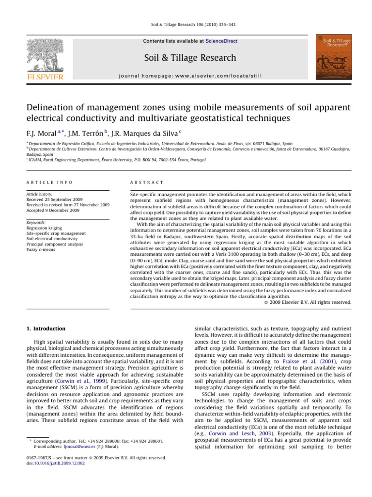 A1 Delineation of Management Zones Using Mobile Measurements of Soil Apparent Electrical ...