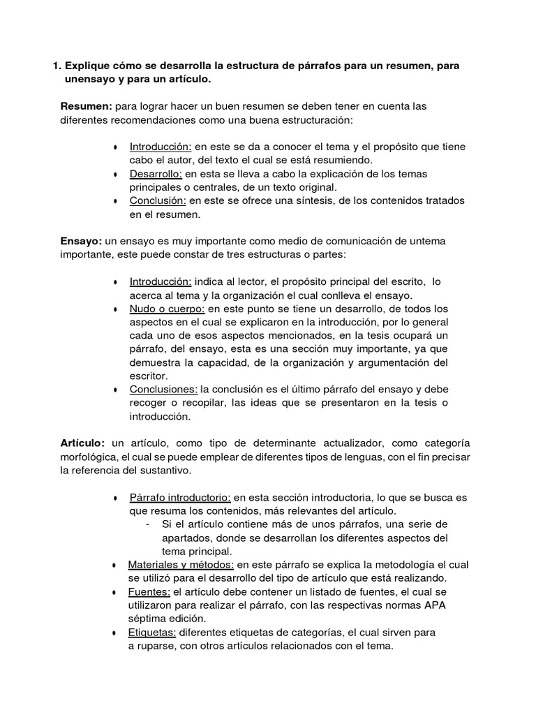 Actividad 1- Evidencia Taller Estructurar un párrafo para la creación de textos | PDF ...