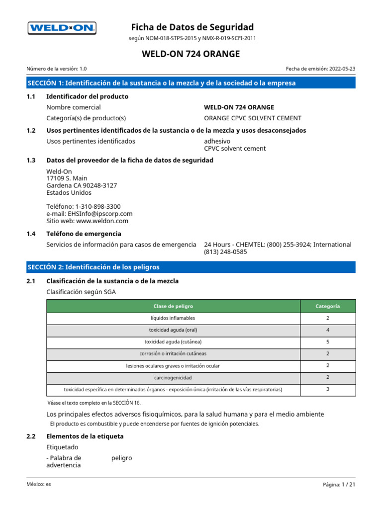 Cemento Solvente CPVC WELD-ON 724 | PDF | Química