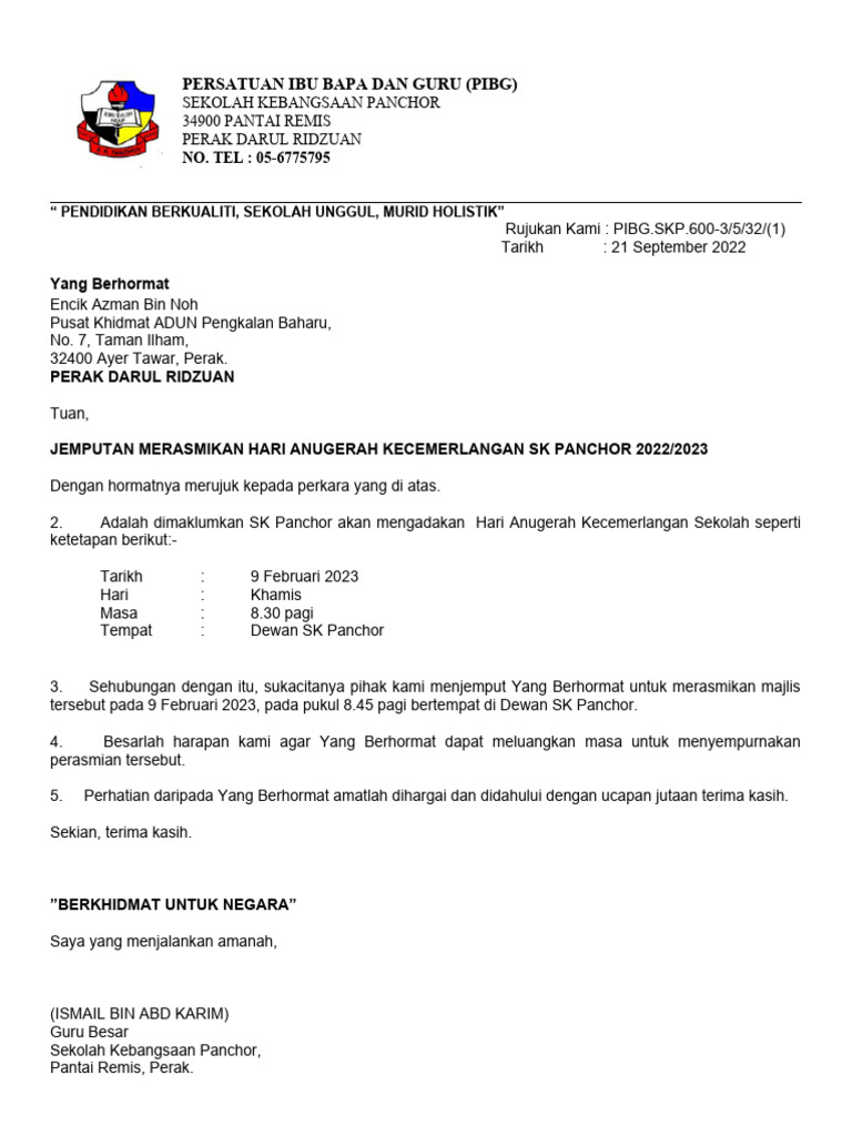 Surat Jemputan Perasmi Kejohanan | PDF