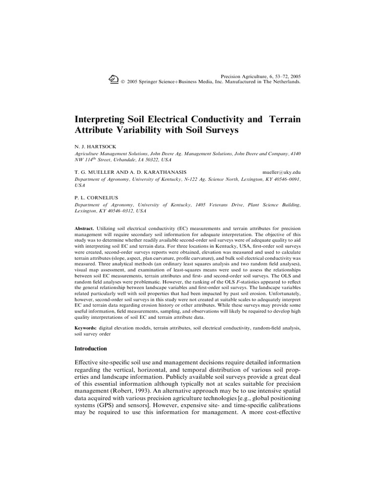 Interpreting Soil Electrical Conductivity and Terrain Attribute Variability With Soil Surveys ...