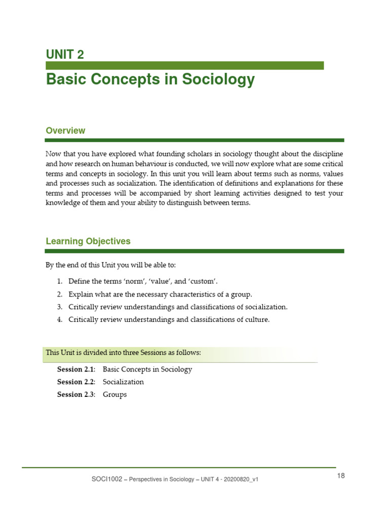 Soci1002 Unit 2 - 20200828 | PDF | Socialization | Sociology