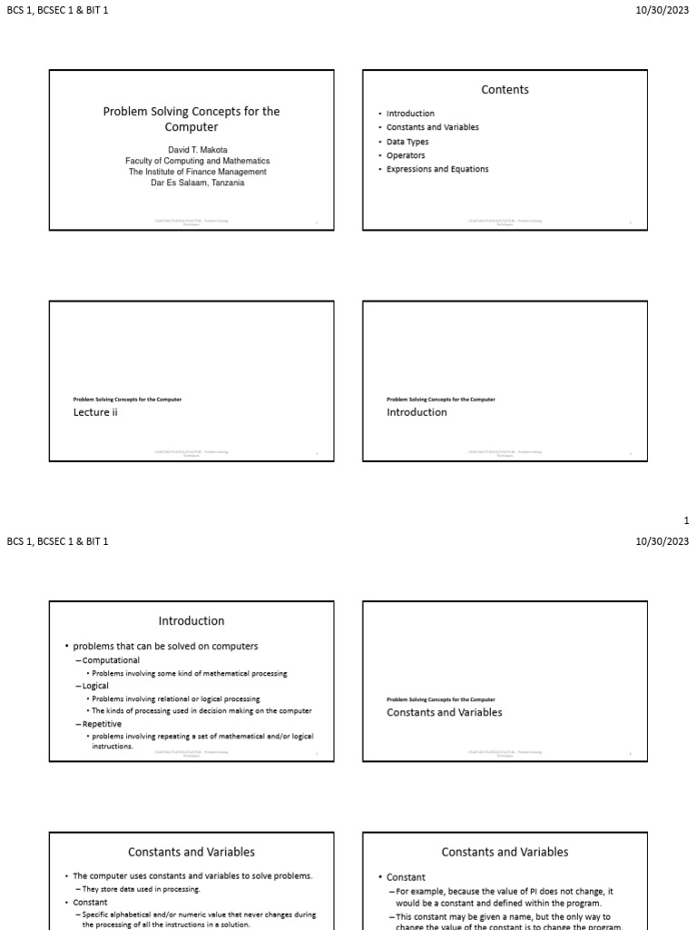 3 Problem Solving Concepts For The Computer Pdf Data Type Variable Mathematics