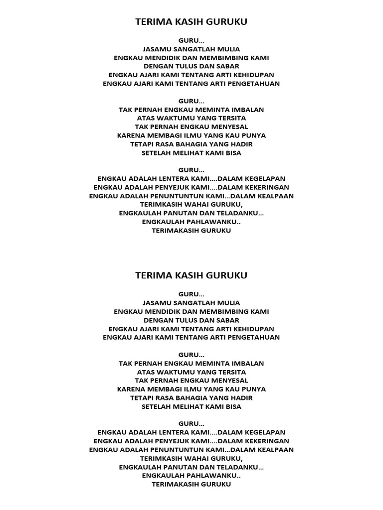 Terima Kasih Guruku | PDF | Seni | Puisi
