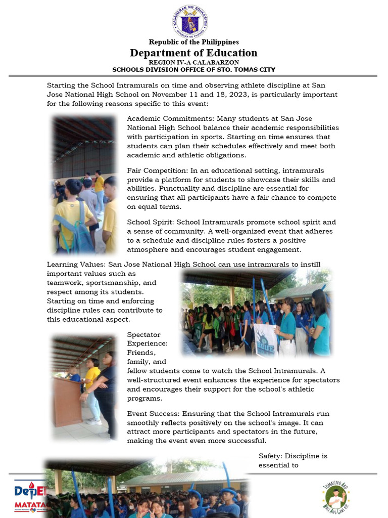 Starting The Intrams On Time - Discipline of The Students | PDF ...