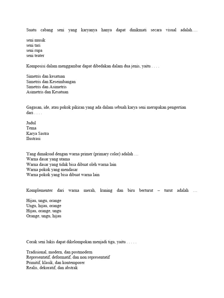Contoh Soal Untuk Gform | PDF | Seni