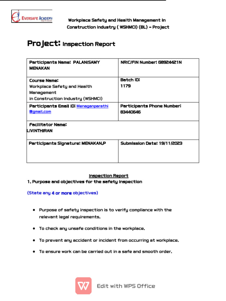 Project:: Inspection Report | PDF | Occupational Safety And Health ...