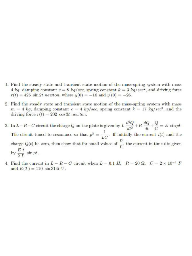 Mass - Spring System, Electrical Circuits - Problems | PDF