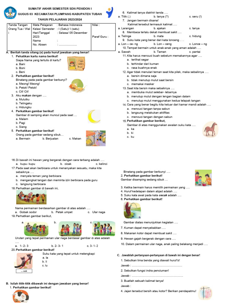 SAS BINDO Kelas 1 | PDF