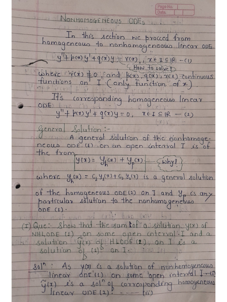 Non Homogeneous ODE and Variation of Parameter | PDF Non Homogeneous ODE and Variation of Parameter | PDF