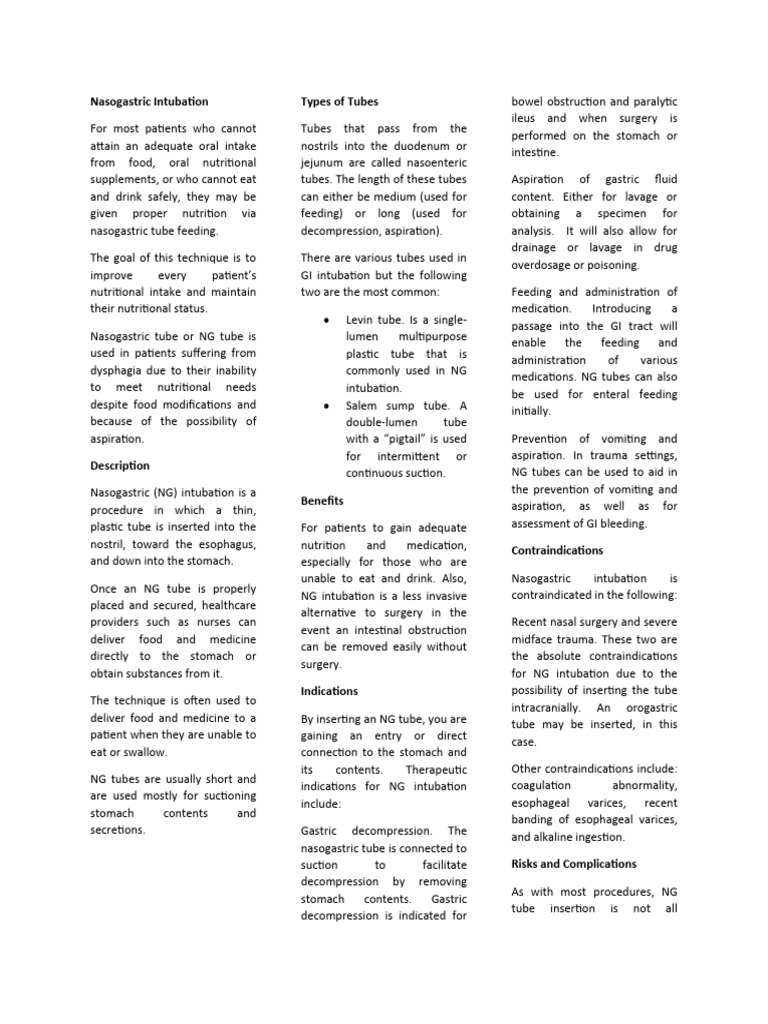 Nasogastric Intubation | PDF | Gastroenterology | Medicine
