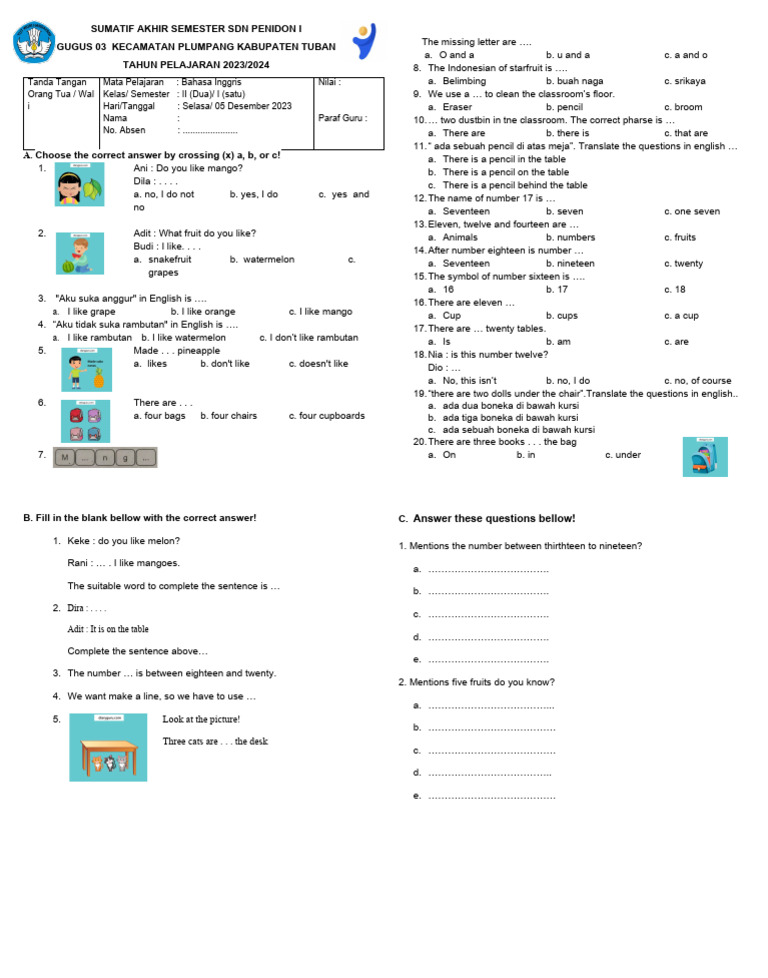 SAS BING Kelas 2 | PDF | Vegan Cuisine | Edible Fruits