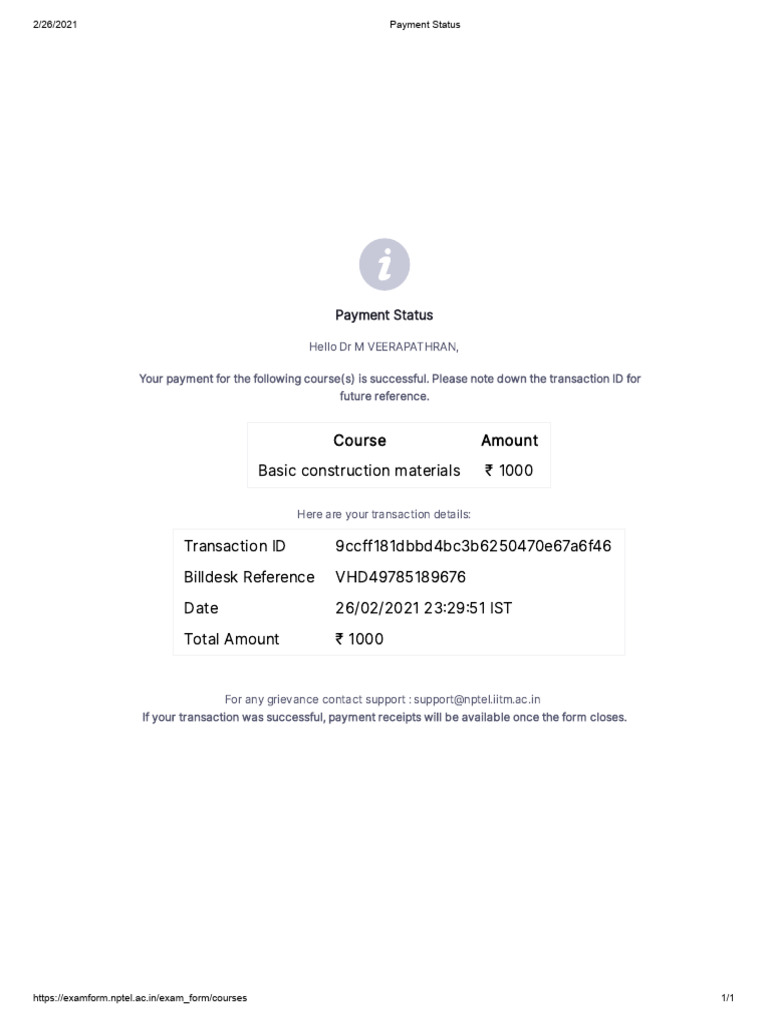 Nptel Swayam Payment Status | PDF