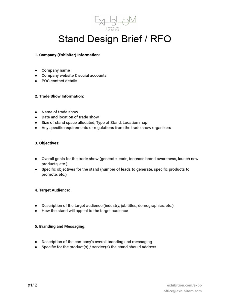Stand Design Brief Template by Exhibitom | PDF