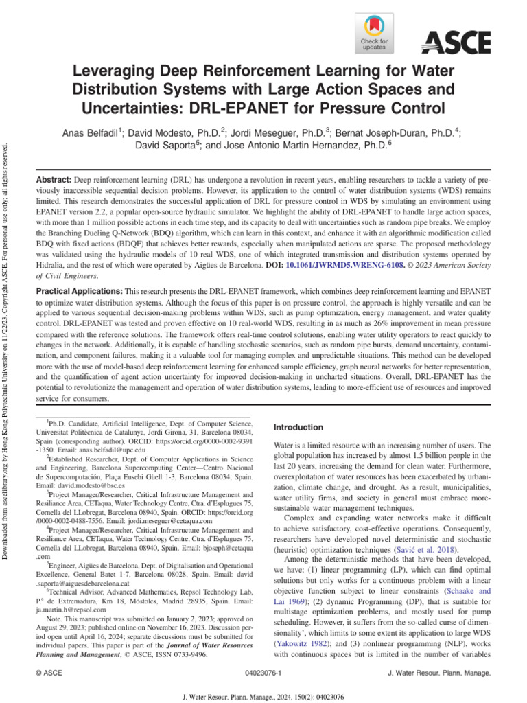 Belfadil Et Al 2023 Leveraging Deep Reinforcement Learning For Water
