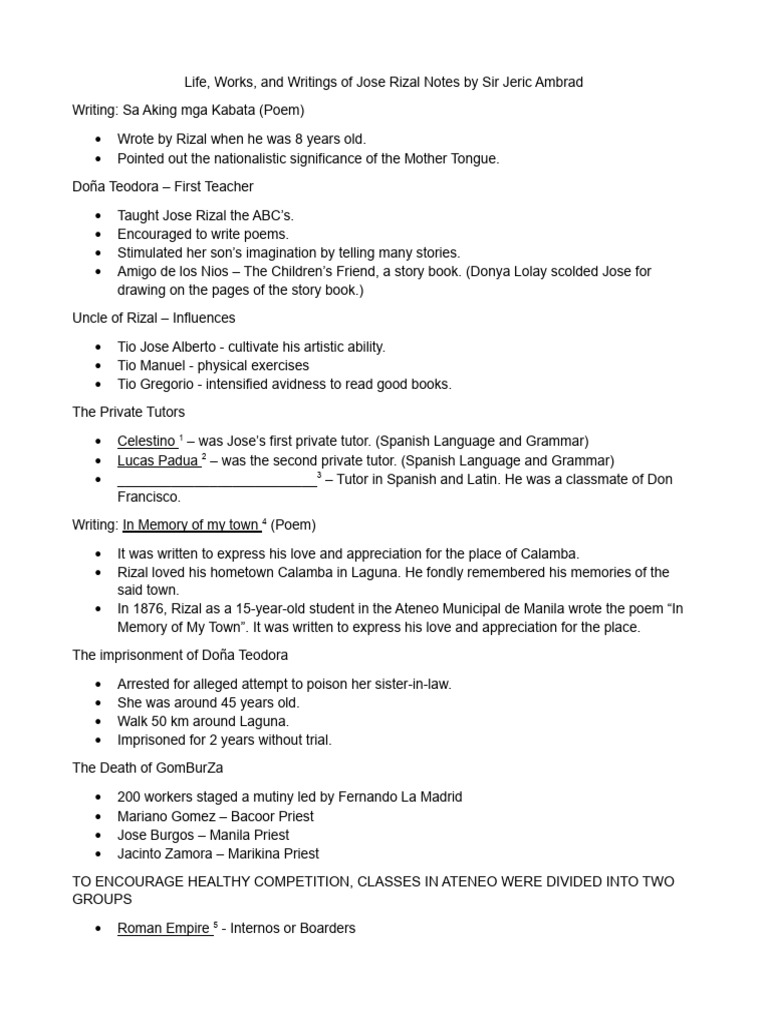 Life Works and Writings of Jose Rizal Notes | PDF | Philippines