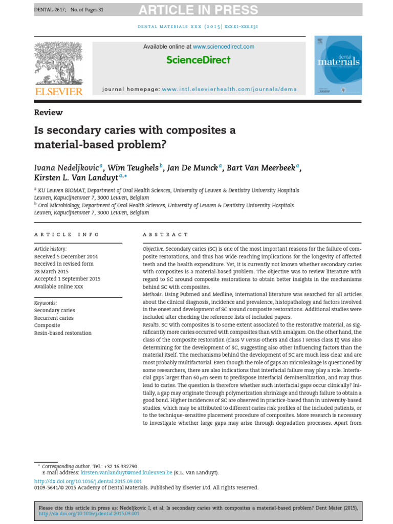 Is Secondary Caries With Composites A Material Based Problem Pdf