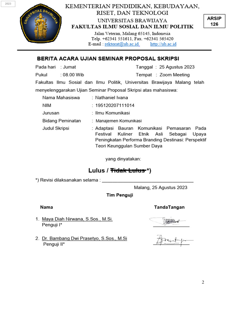 Berita Acara Sempro - Nathaniel Ivana | PDF