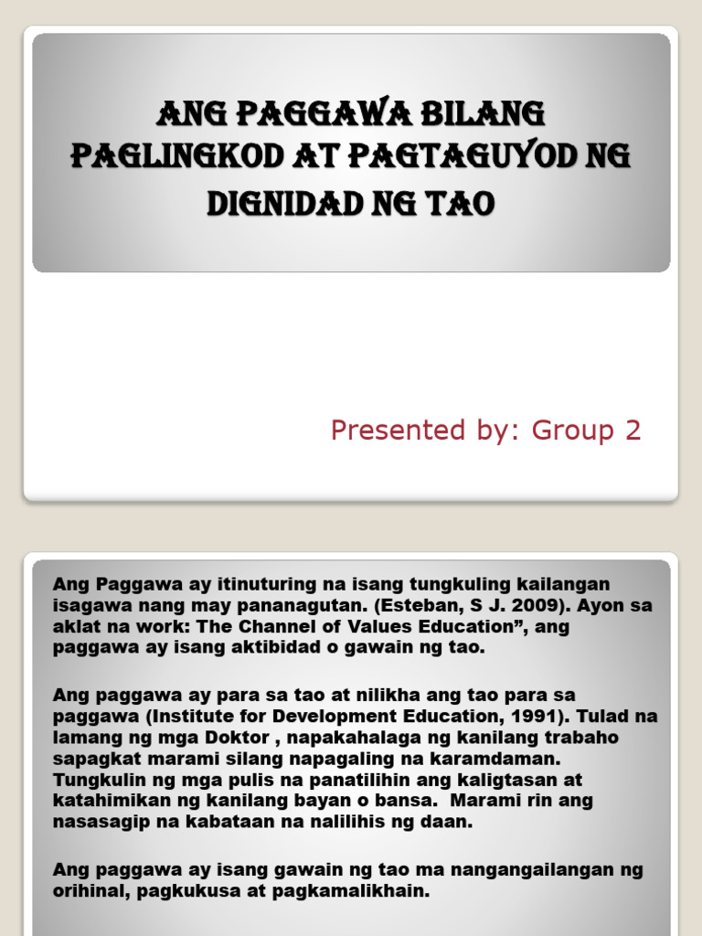Ang Paggawa Bilang Paglingkod at Pagtaguyod NG Dignidad | PDF