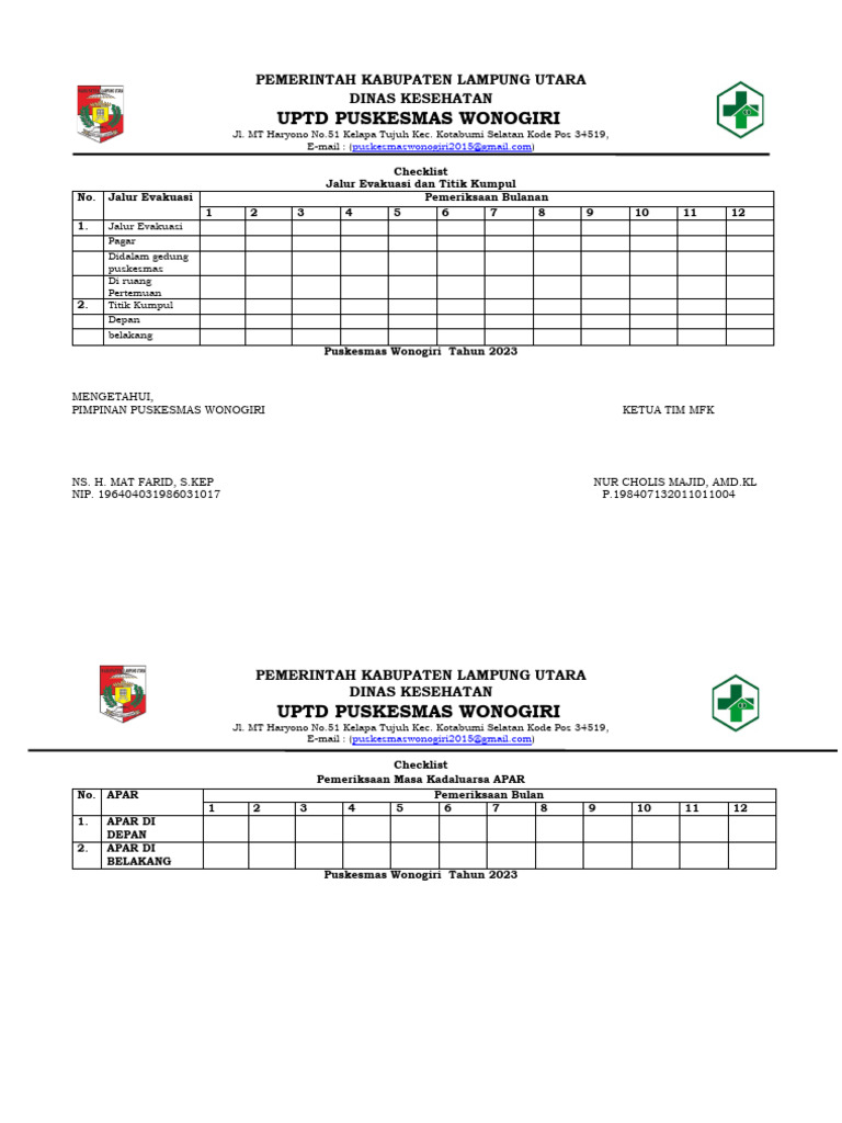 Checklist Dan Pemeliharaan Apar | PDF