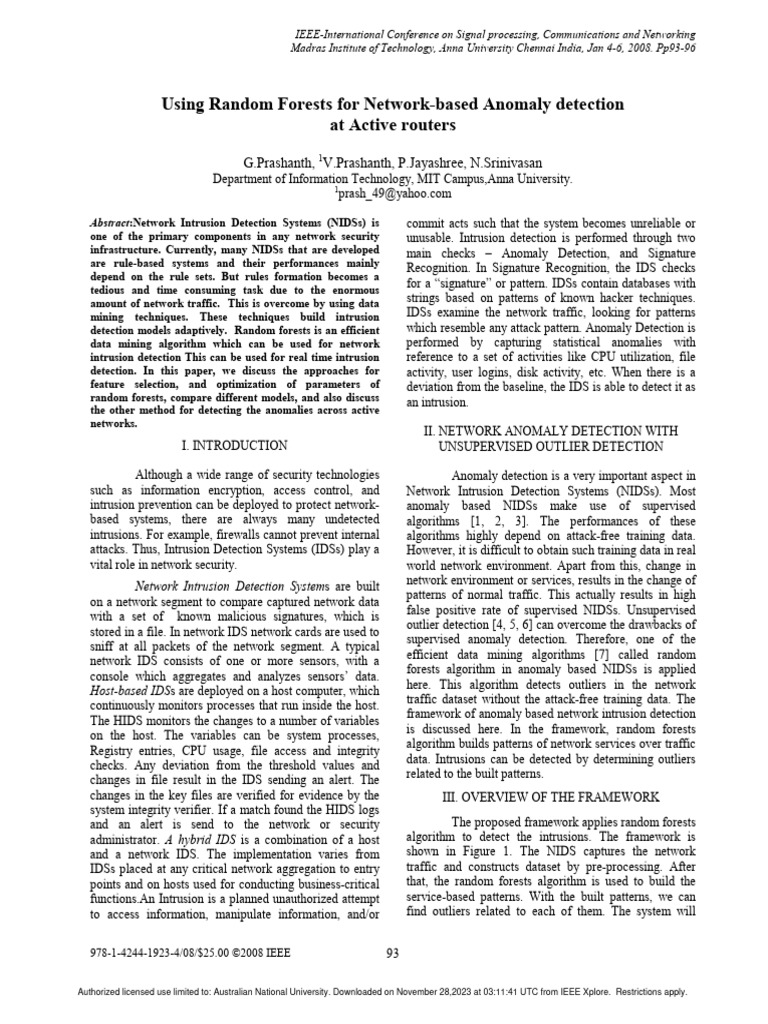 Using Random Forests For Network-Based Anomaly Detection at Active Routers | PDF | Computer ...