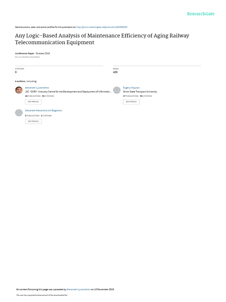 Any Logic-Based Analysis of Maintenance Efficiency of Aging Railway | PDF | Reliability ...