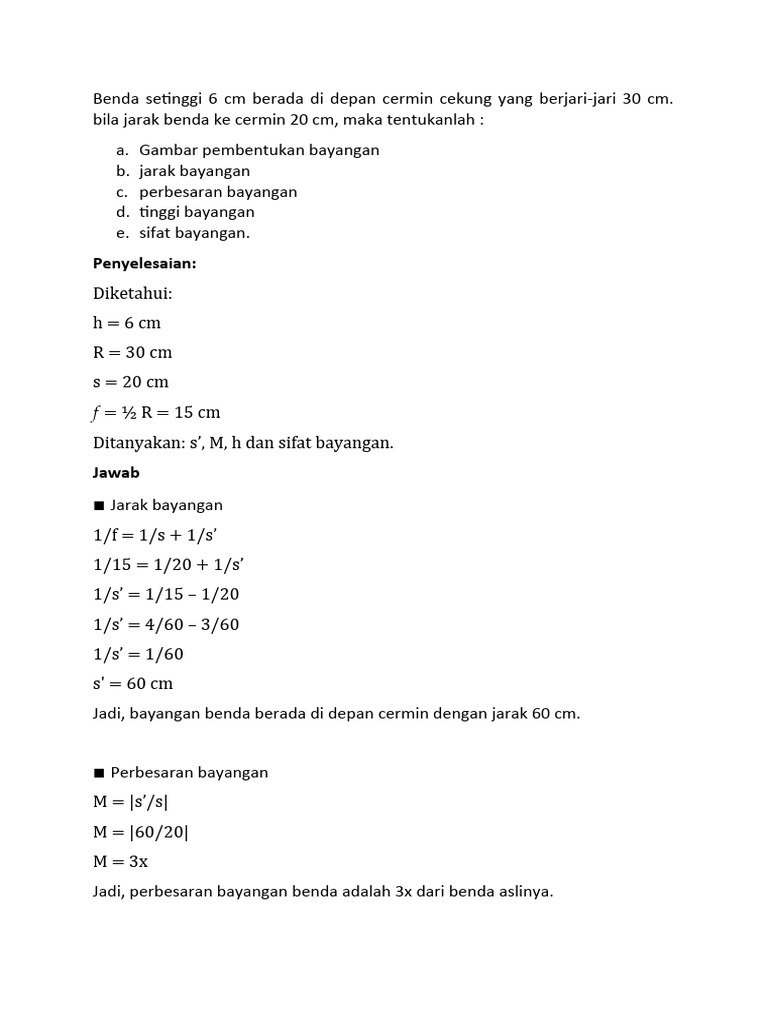 Soal Cermin Cekung dan Cembung | PDF | Metode & Bahan Ajar