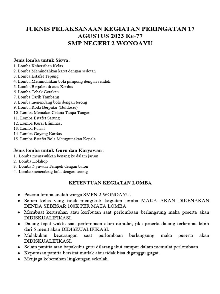 Juknis Pelaksanaan Kegiatan Peringatan 17 Agustus 2023 | PDF