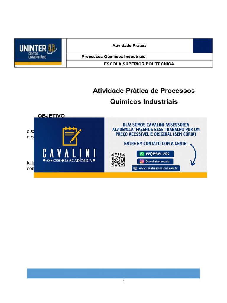 Atividade Prática de Processos Químicos Industriais | PDF | Química | Entalpia