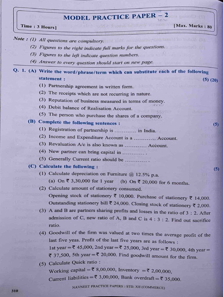 Navneet Model Practice-2 | PDF | Depreciation | Goodwill (Accounting)