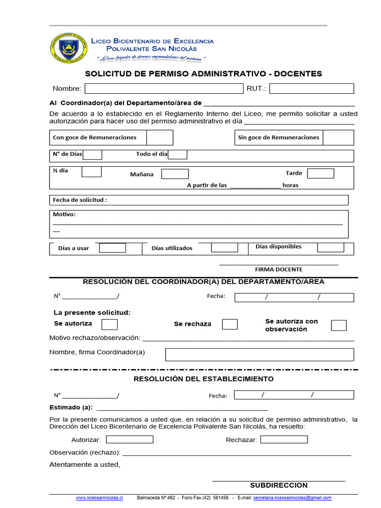 FORMULARIO SOLICITUD DE PERMISO ADMINISTRATIVO - DOCENTE Def | PDF