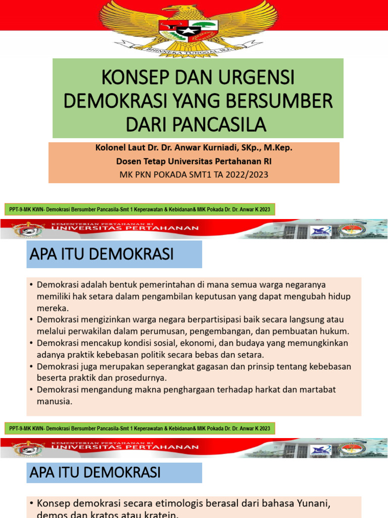 PPT-9 MK KWN-Demokrasi Bersumber Pada Pancasila Smt1 Kep-Keb-MIK Pokada 2023 | PDF