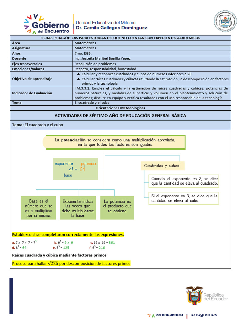 FICHA PARA ACUERDO MINISTERIAL 7mo EGB - MATEMÁTICA | PDF