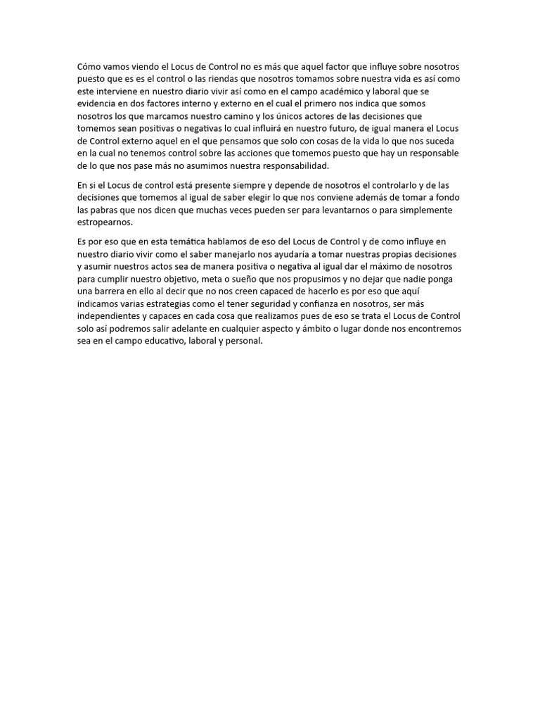 Locus de Control Interno y Externo | PDF