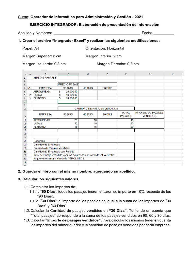 Ejercicio Integrador de Excel | PDF | Microsoft Excel