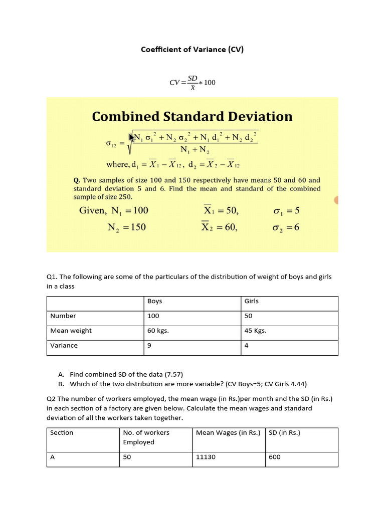 Coefficient Of Variance Combined Sd And Skewness Download Free Pdf