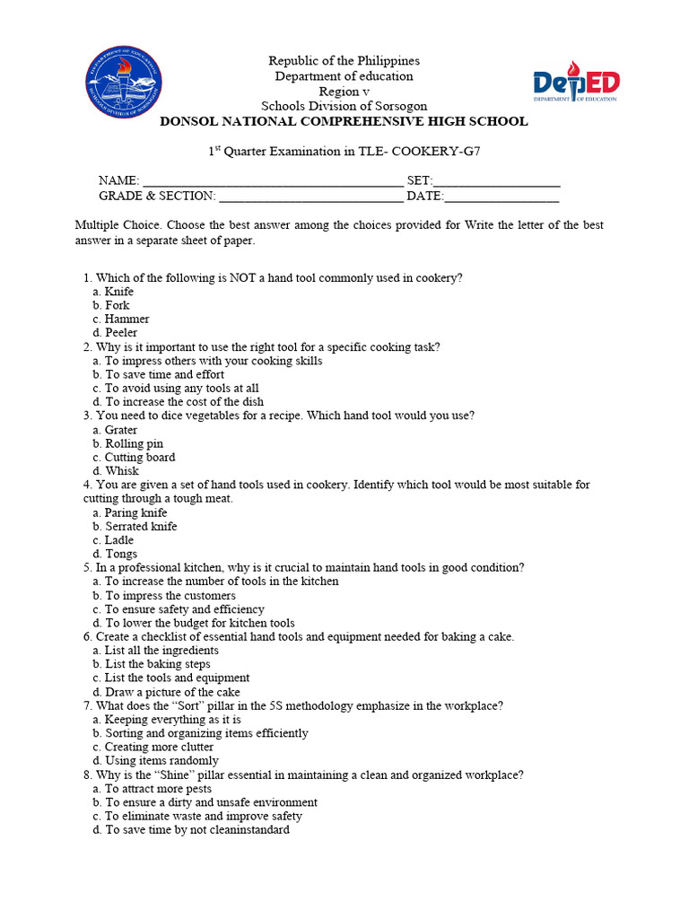 (Revised) Qa Cookery g7 | PDF | Cooking | Food And Drink