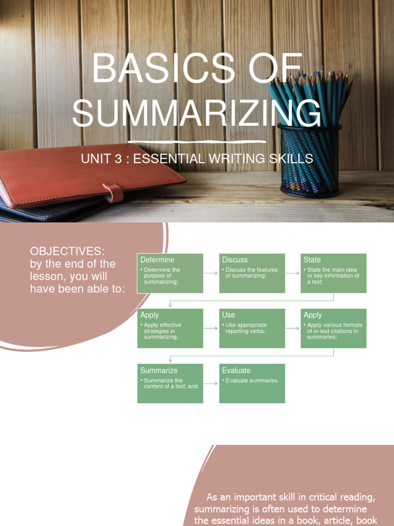 Lesson 5 Basics of Summarizing | PDF | Linguistics | Cognitive Science