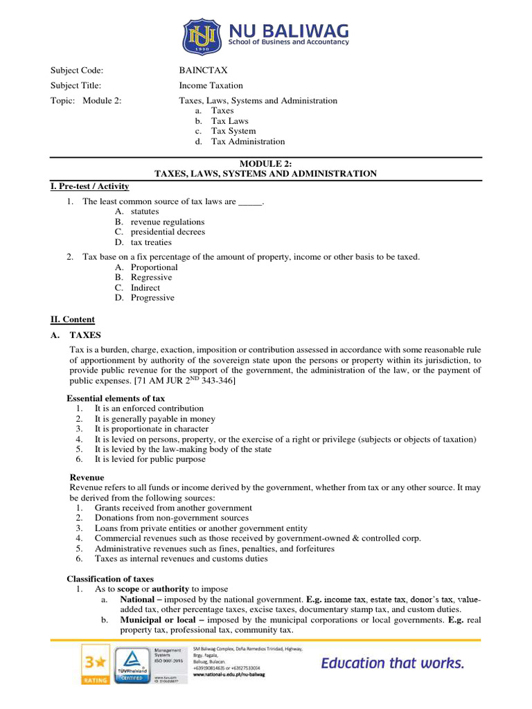 Module-02-Taxes, Laws, Systems and Administration | PDF | Taxes ...