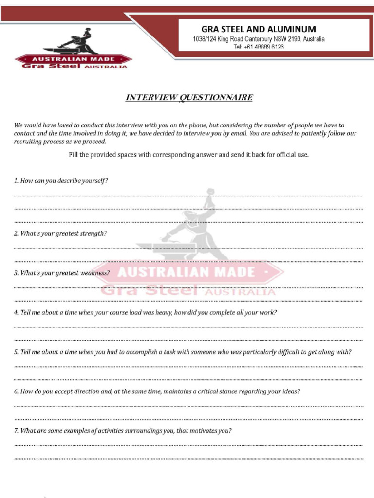 Interview Questionnaire | PDF