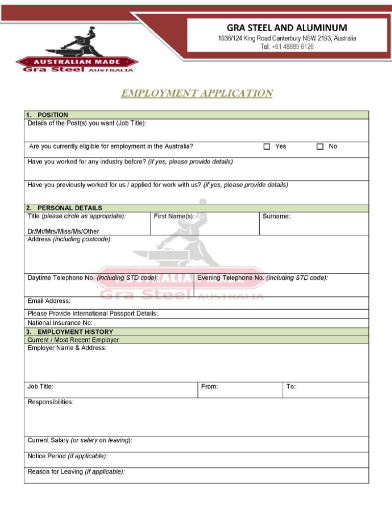 Employment Application Form | PDF