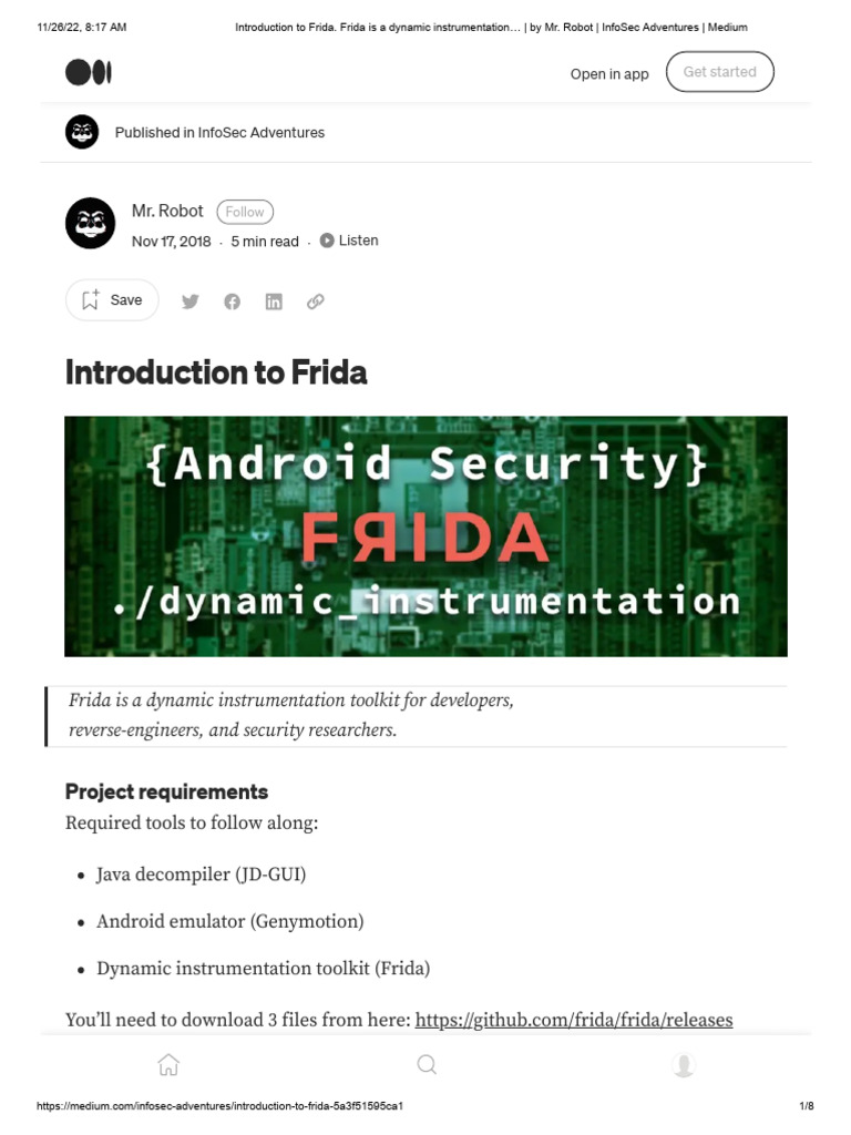 Introduction To Frida. Frida Is A Dynamic Instrumentation - by Mr. Robot - InfoSec Adventures ...