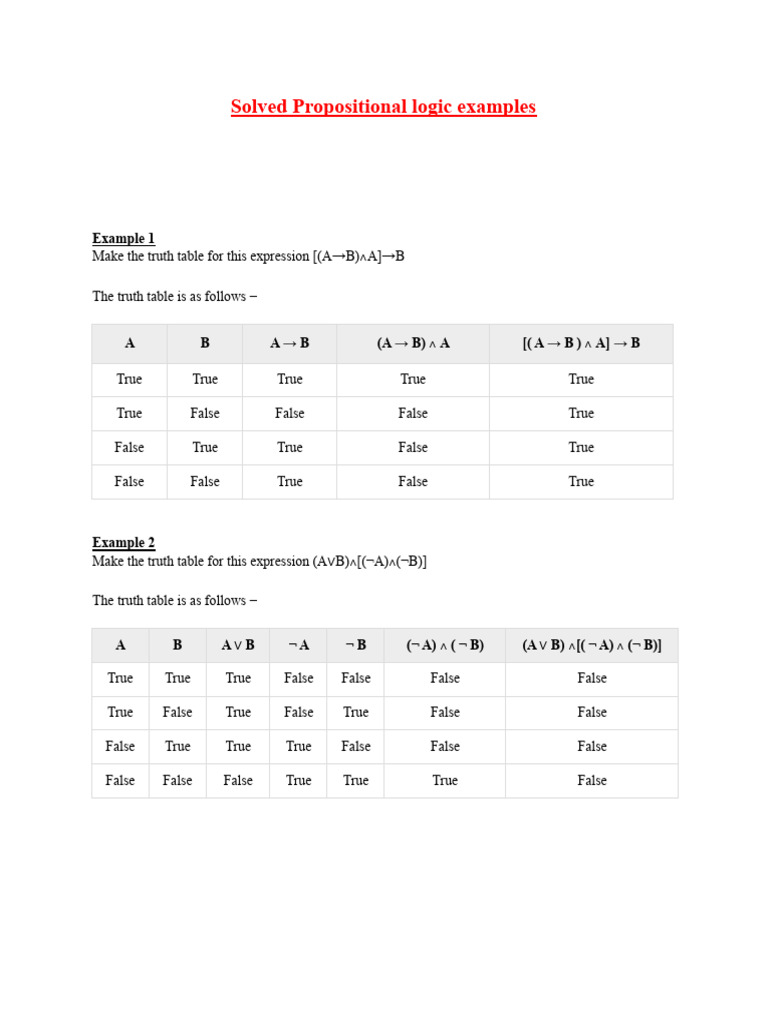 Solved Propositional Logic Examples | PDF Solved Propositional Logic Examples | PDF