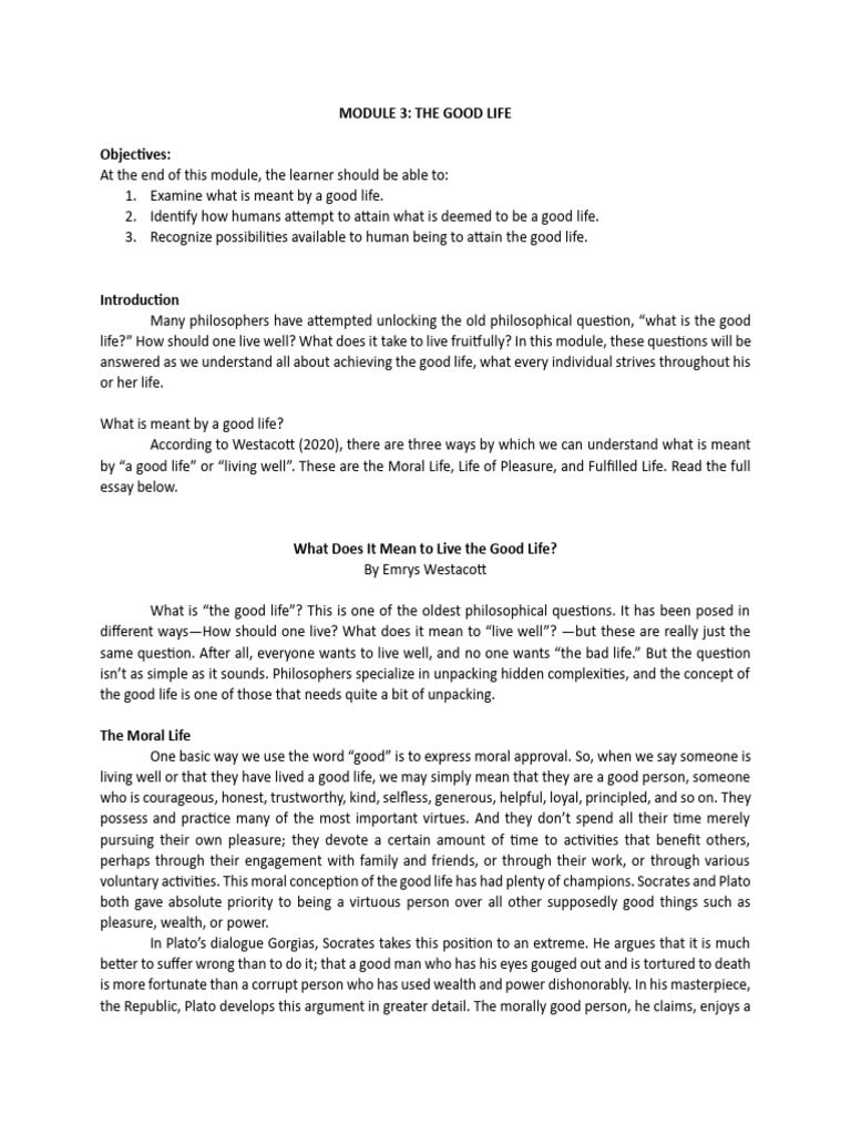 MODULE 3 The Good Life | PDF | Hedonism | Pleasure