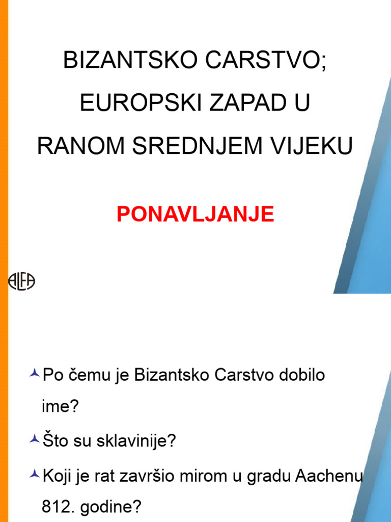 Bizant Europski Zapad - Ponavljanje | PDF