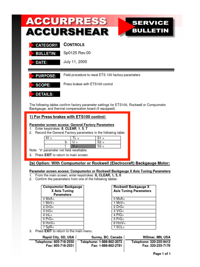 ETS100 Parameters Sheet Reset | PDF | Mechanical Engineering | Manufactured Goods